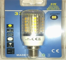 10 lampade E14 - 33 led grandi - luce Calda - 8W (confezione da 10 pezzi)